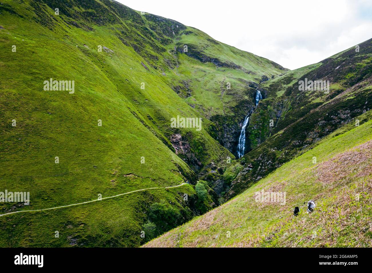 Aerial view of The Grey Mare's Tail, a waterfall near Moffat, Scotland ...