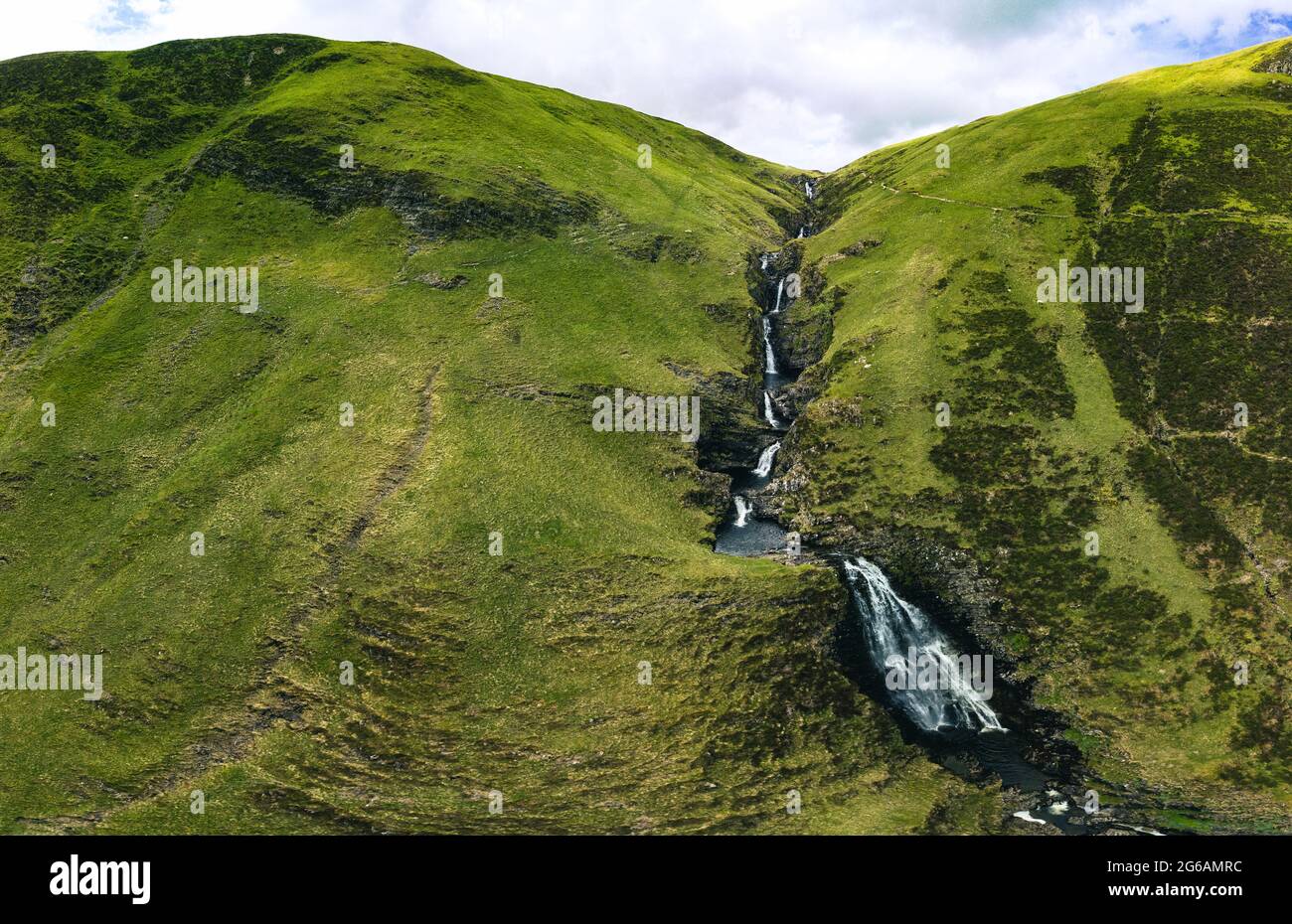 Aerial view of The Grey Mare's Tail, a waterfall near Moffat, Scotland ...