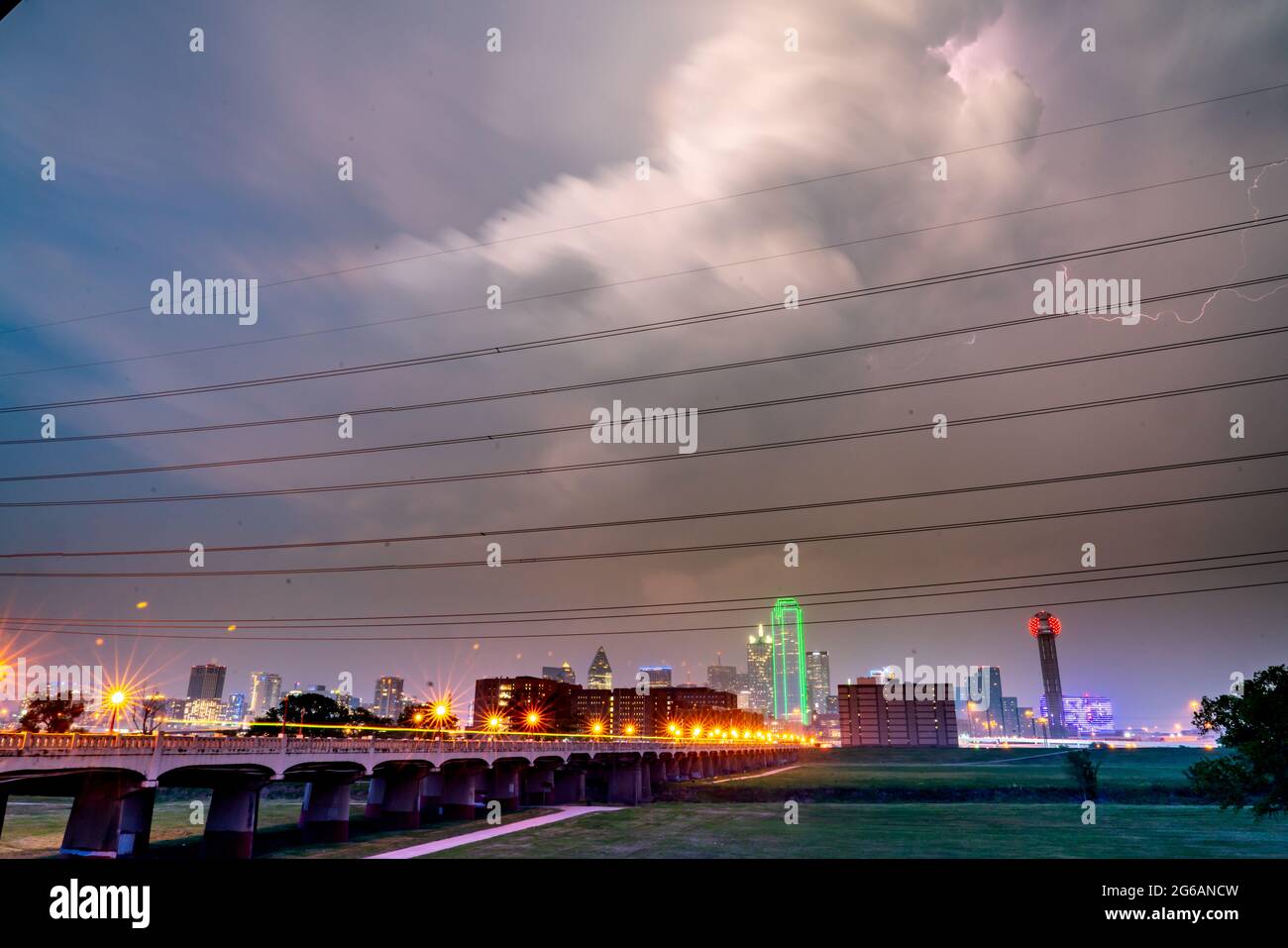 View of Lighting in the Skies With Large Storm OVer Downtown DAllas ...