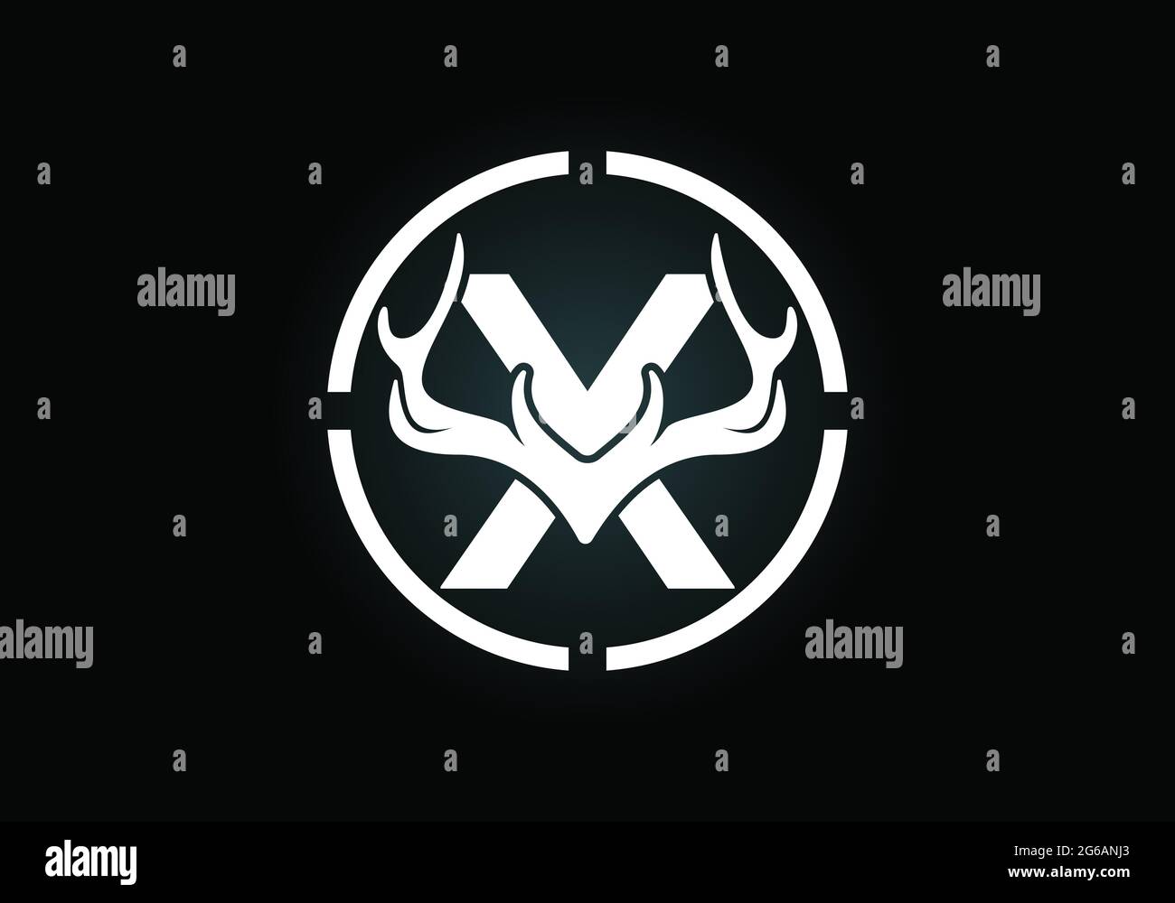 Letter X with deer antlers in target shape, flat style logo design ...
