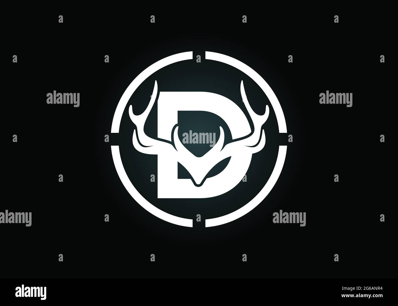 Letter D with deer antlers in target shape, flat style logo design ...