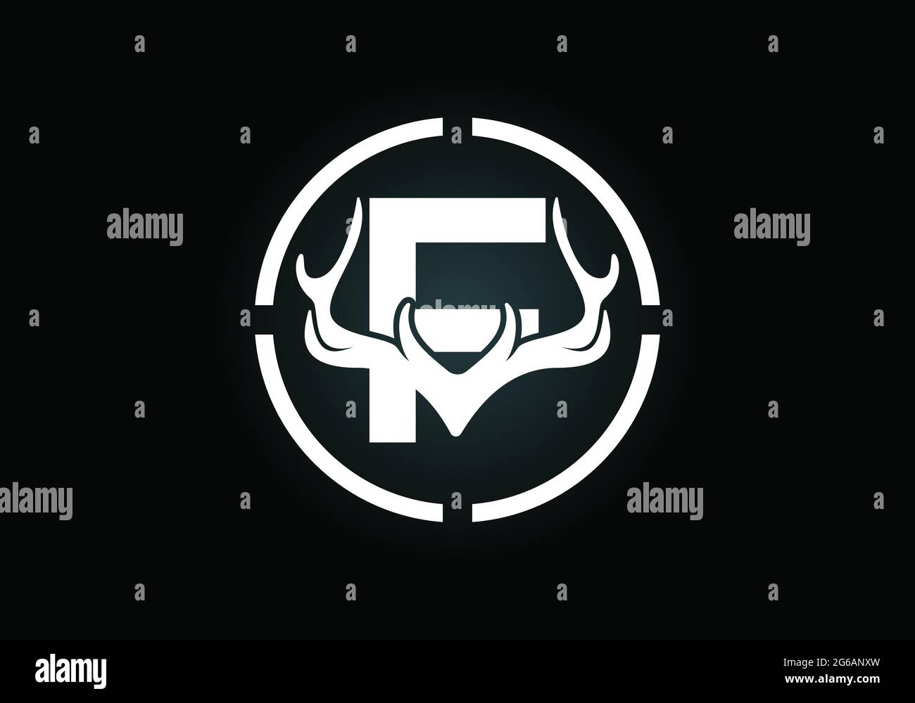 Letter F with deer antlers in target shape, flat style logo design ...