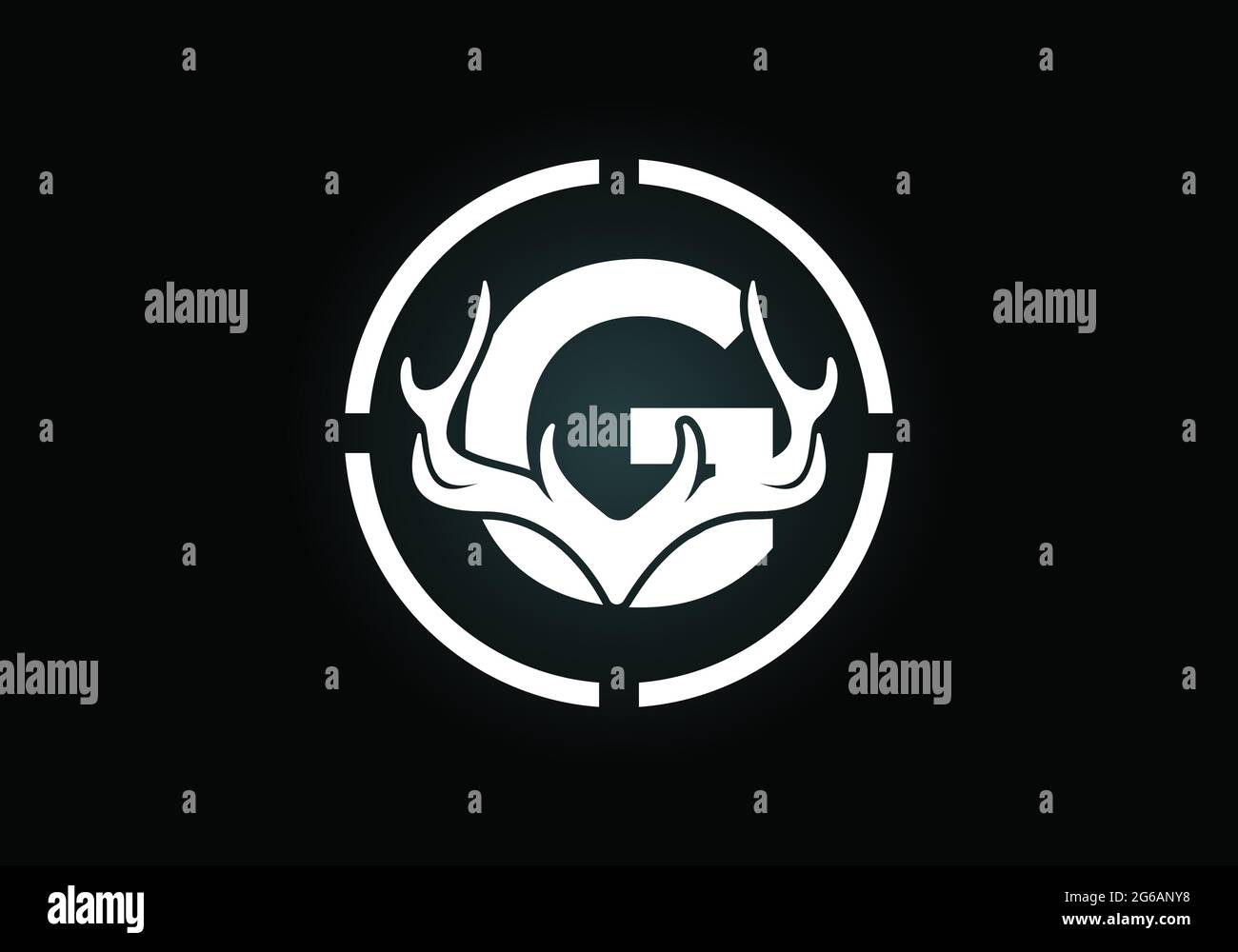 Letter G with deer antlers in target shape, flat style logo design ...