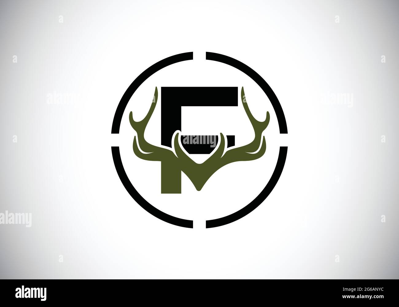 Letter F with deer antlers in target shape, flat style logo design ...