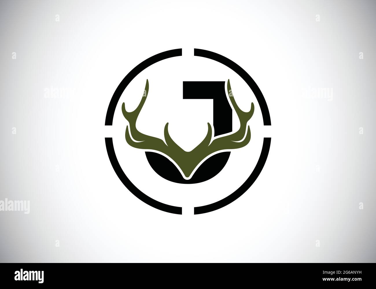 Letter J with deer antlers in target shape, flat style logo design ...