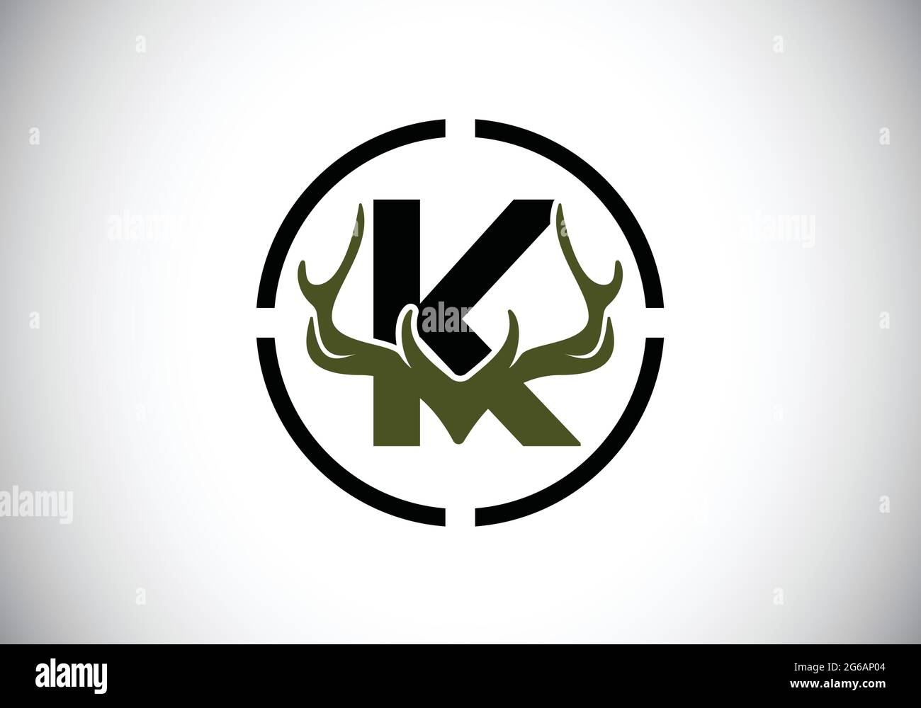 Letter K with deer antlers in target shape, flat style logo design ...