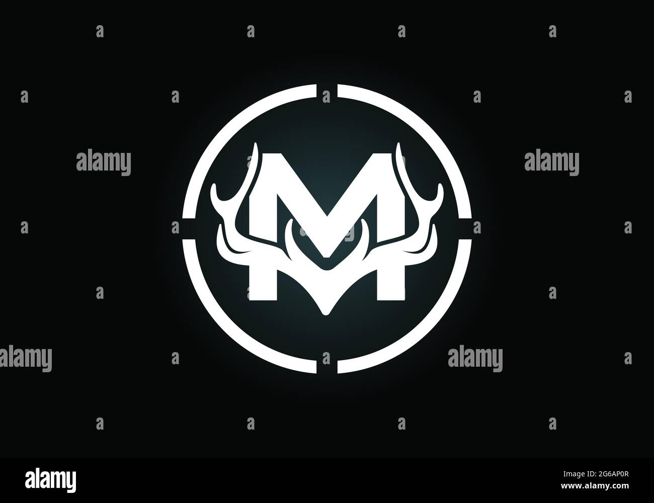 Letter M with deer antlers in target shape, flat style logo design ...