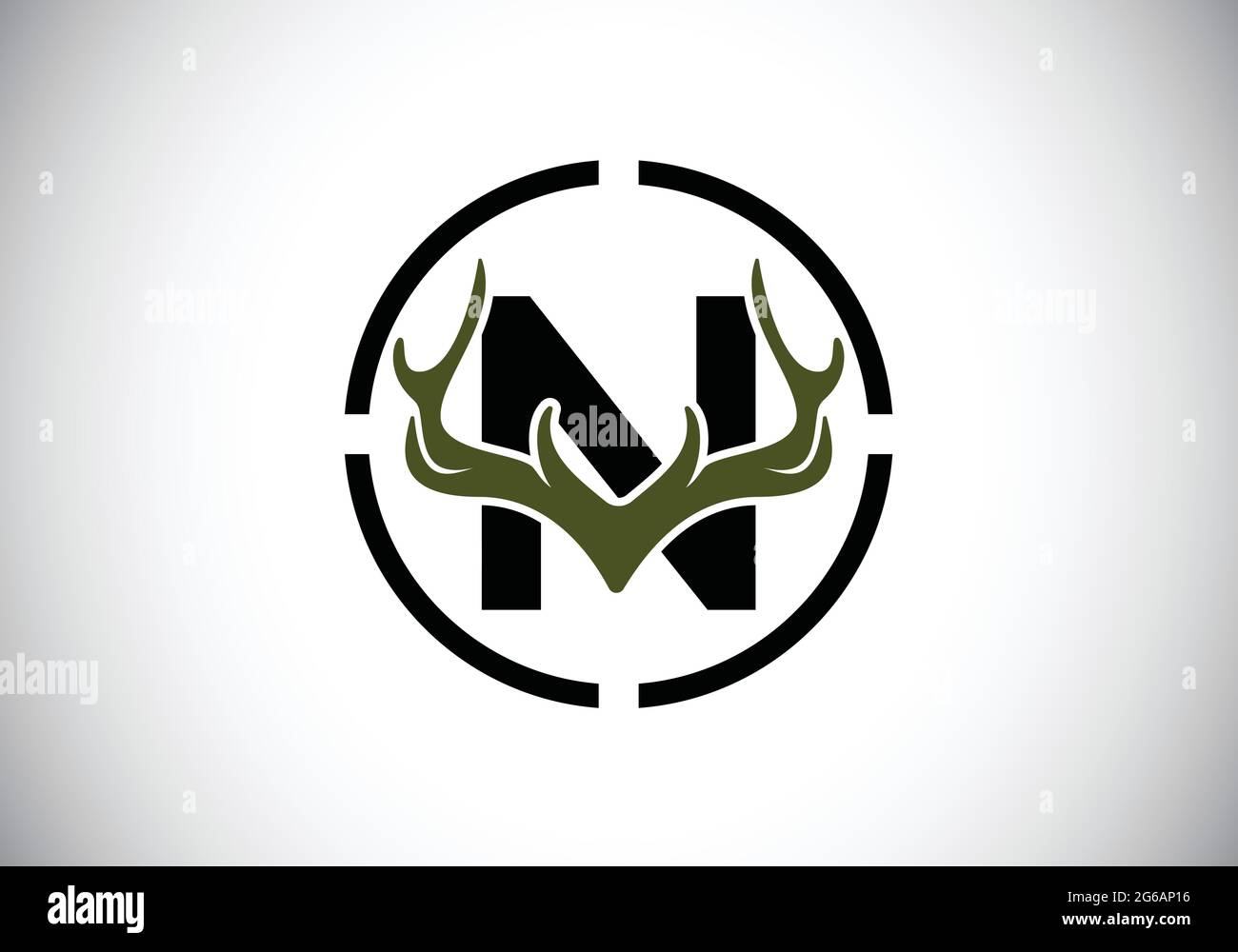Letter N with deer antlers in target shape, flat style logo design ...
