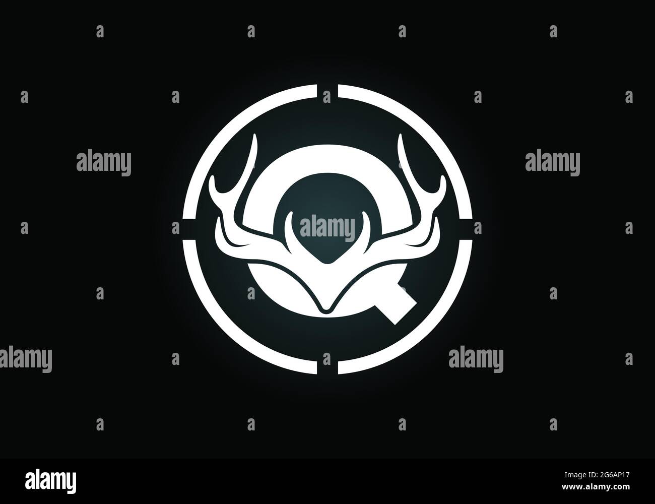 Letter Q with deer antlers in target shape, flat style logo design ...