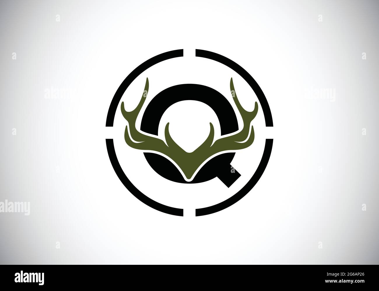 Letter Q with deer antlers in target shape, flat style logo design ...