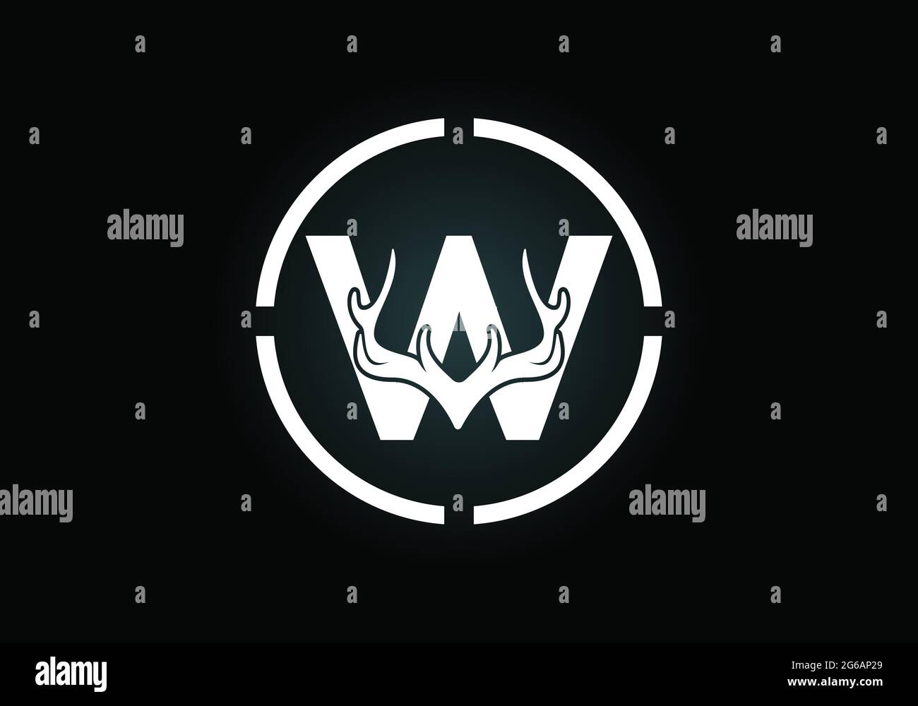 Letter W with deer antlers in target shape, flat style logo design ...