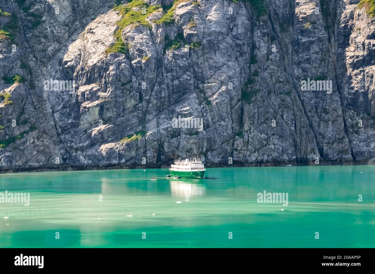 Alaska landscape mountains and water with the boat. Mountains ...