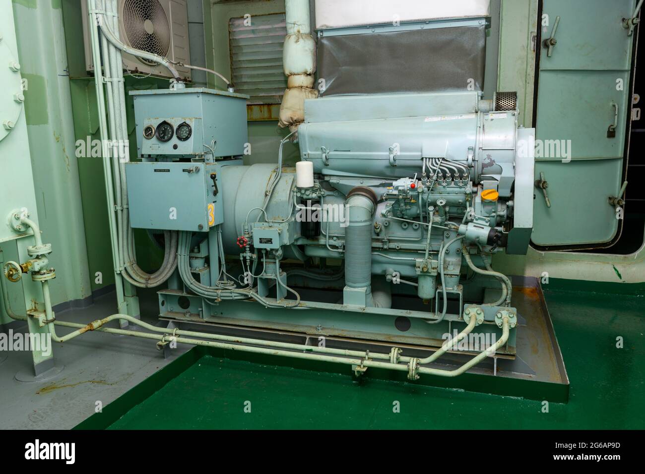 Emergency Diesel generator. Marine engine. Safety equipment Stock Photo ...