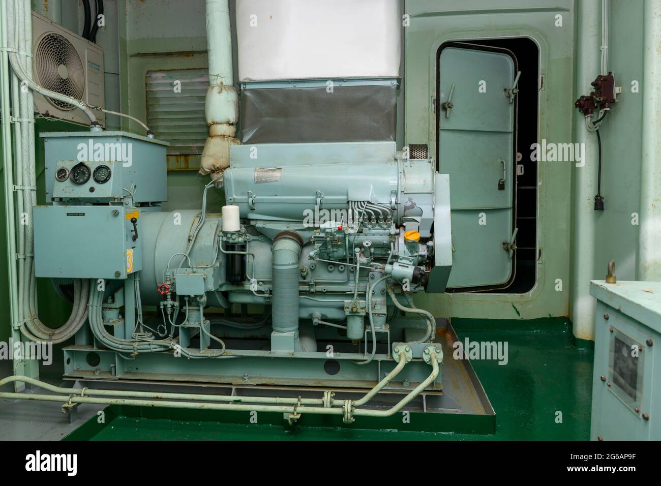 Emergency Diesel generator. Marine engine. Safety equipment Stock Photo ...