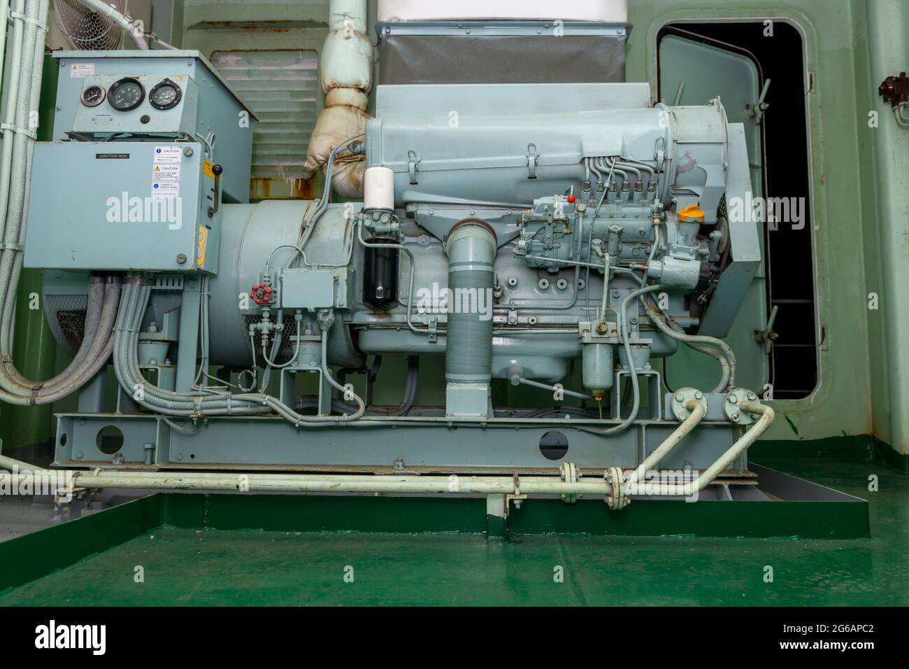 Emergency Diesel generator. Marine engine. Safety equipment Stock Photo ...