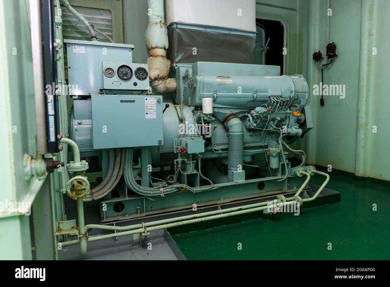 Emergency Diesel generator. Marine engine. Safety equipment Stock Photo ...
