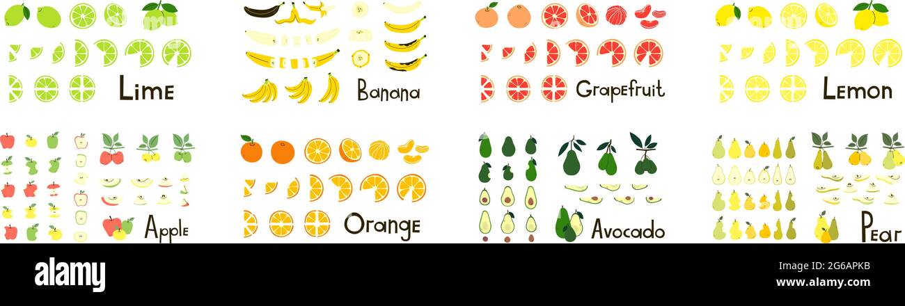Fruit clipart bundle. Lemon lime orange grapefruit pear avocado apple ...
