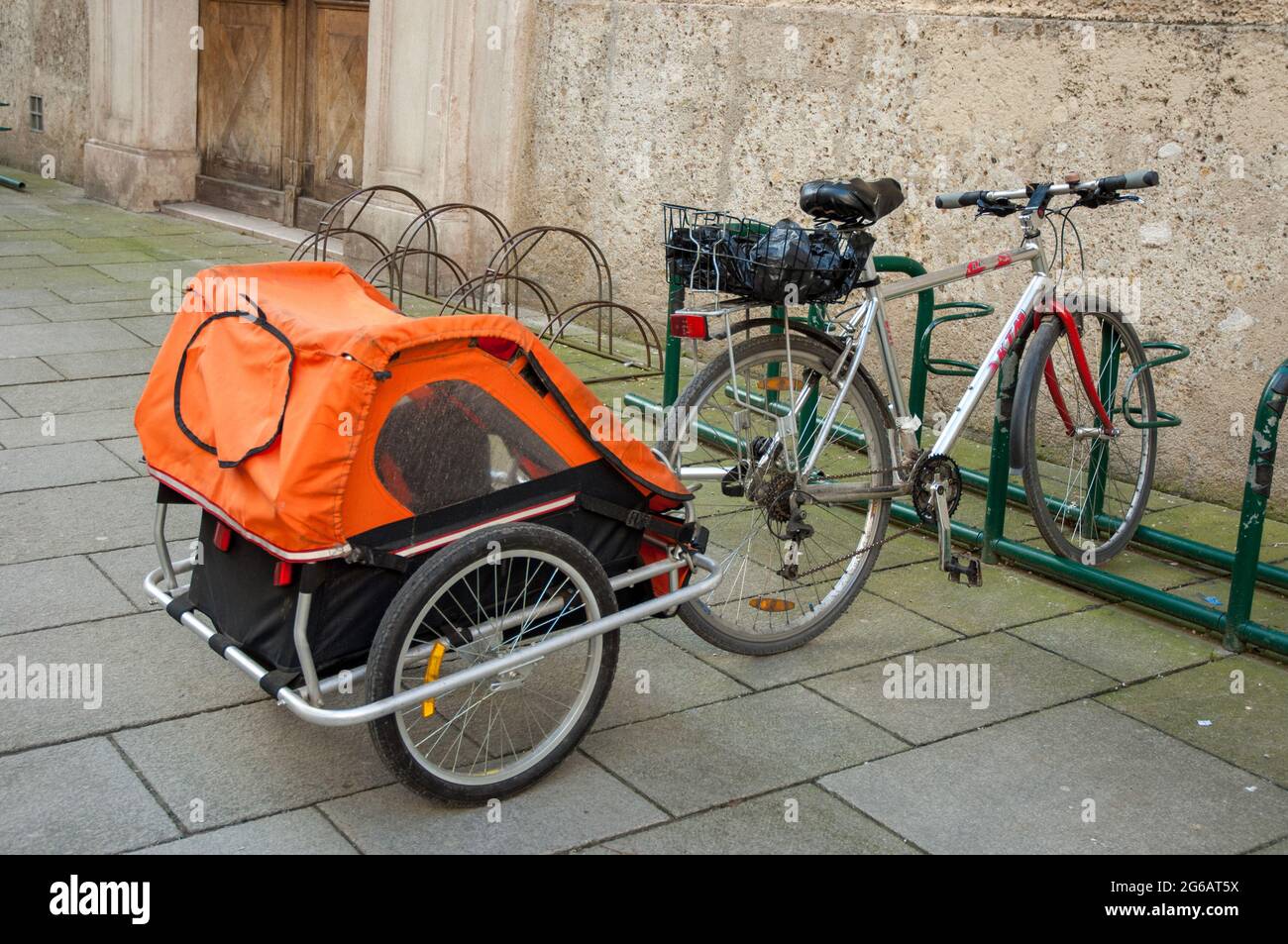 Bicycle with baby carriage Stock Photo - Alamy