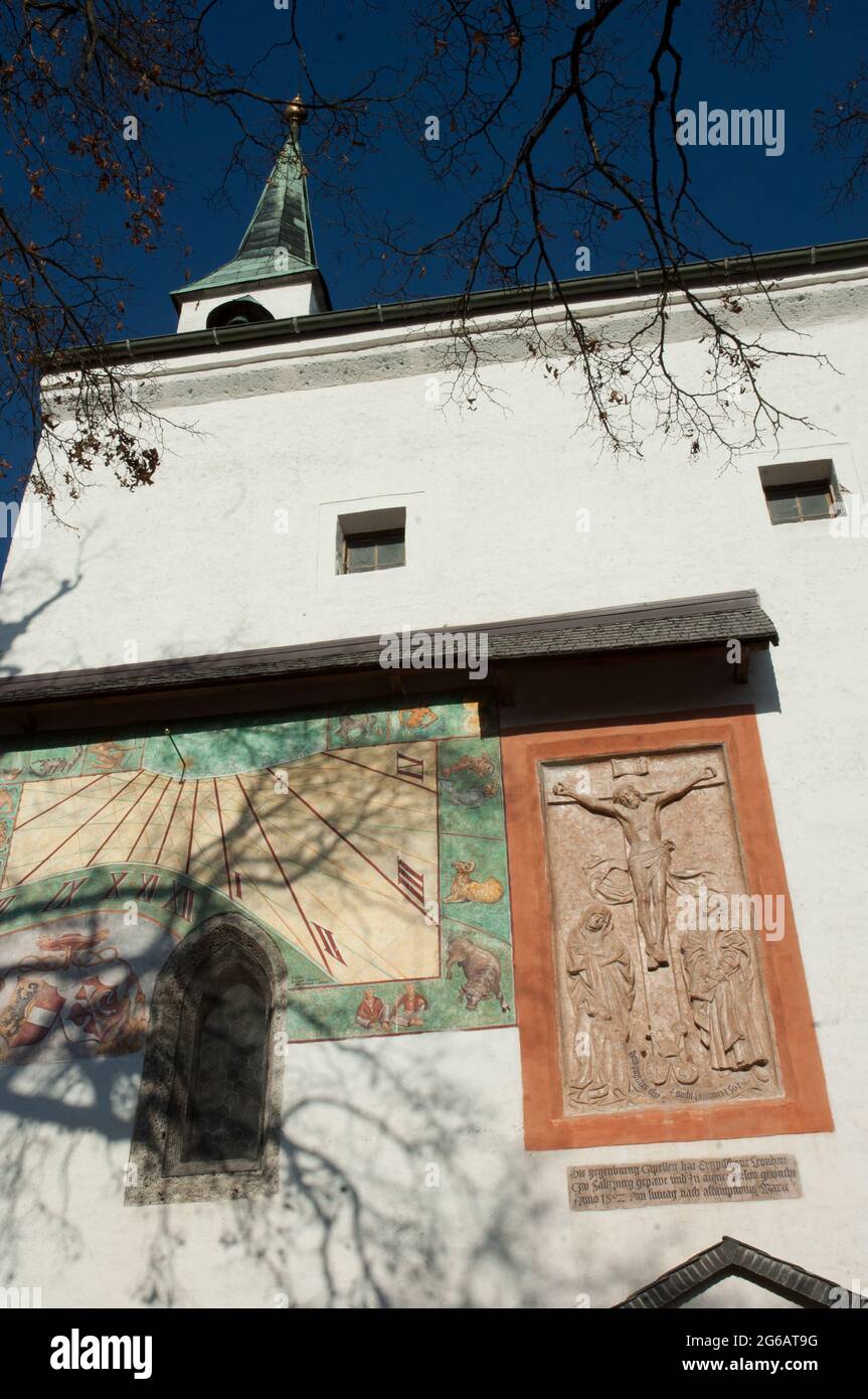 Sundial, crucified Christ, chapel of St. George Stock Photo - Alamy