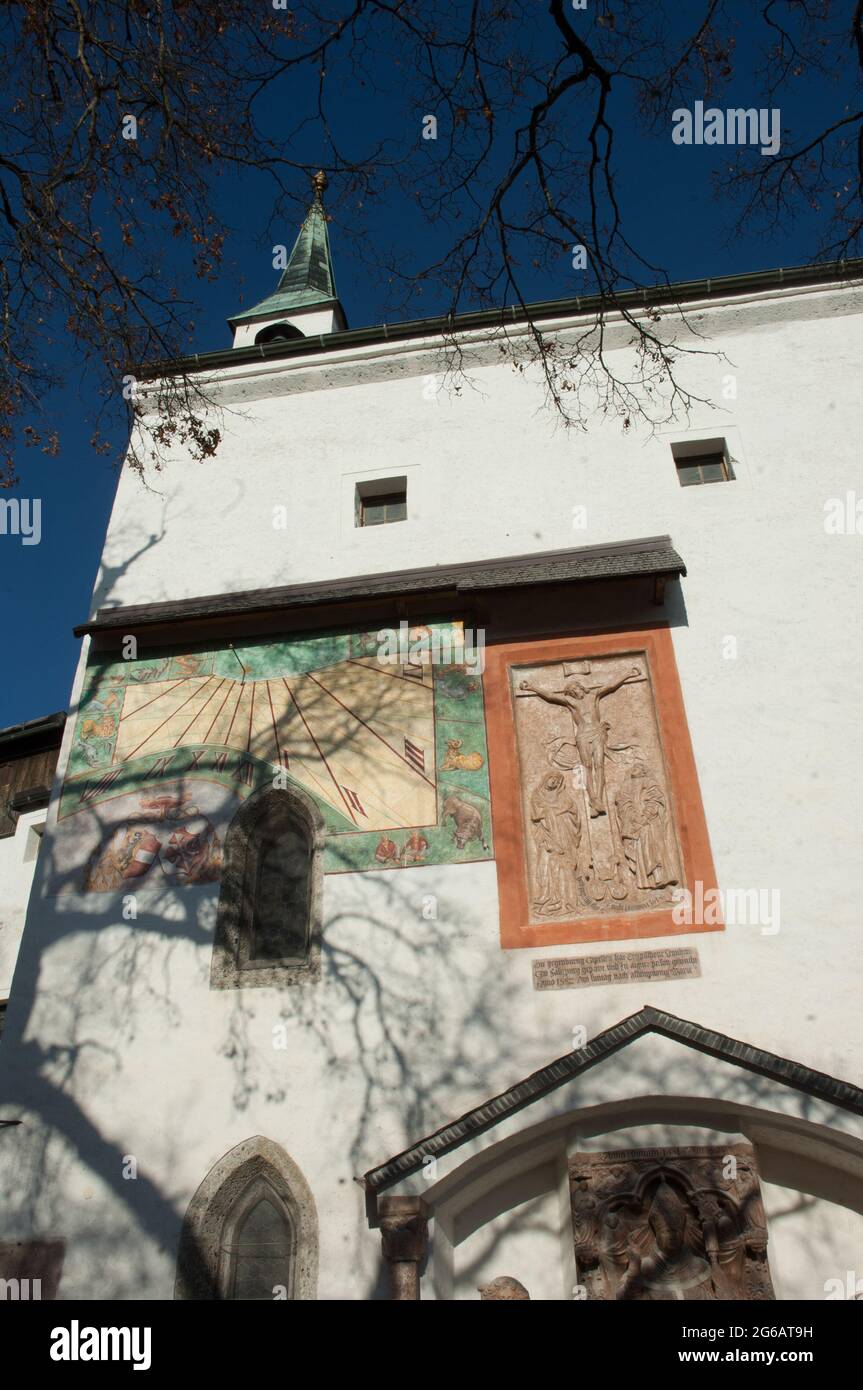 Sundial, crucified Christ, chapel of St. George Stock Photo - Alamy