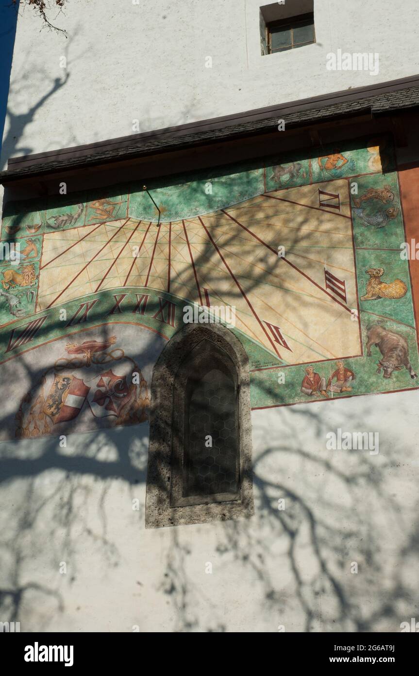 Sundial, crucified Christ, chapel of St. George Stock Photo - Alamy