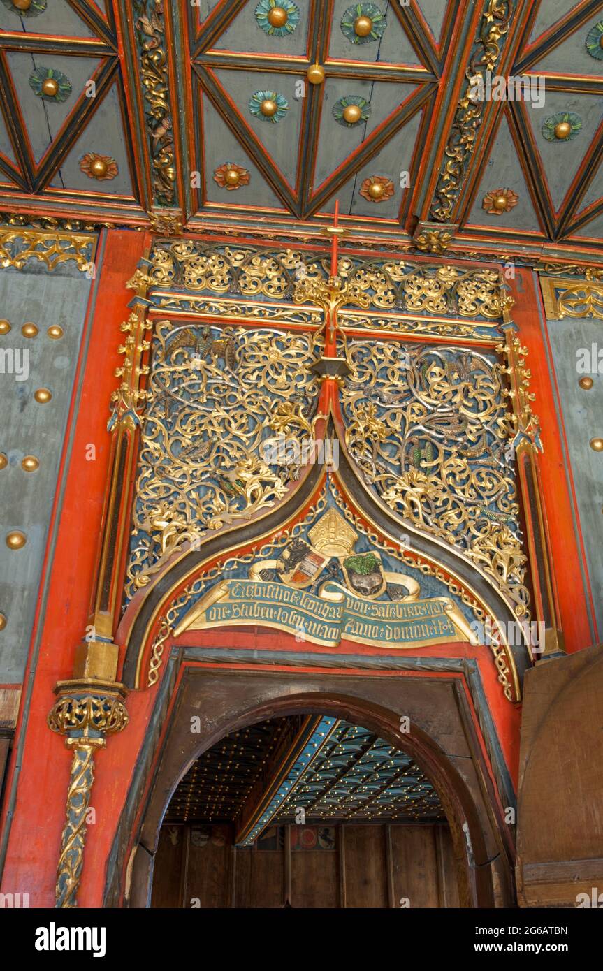 Door and coffered ceiling detail in the Golden Hall of the ...