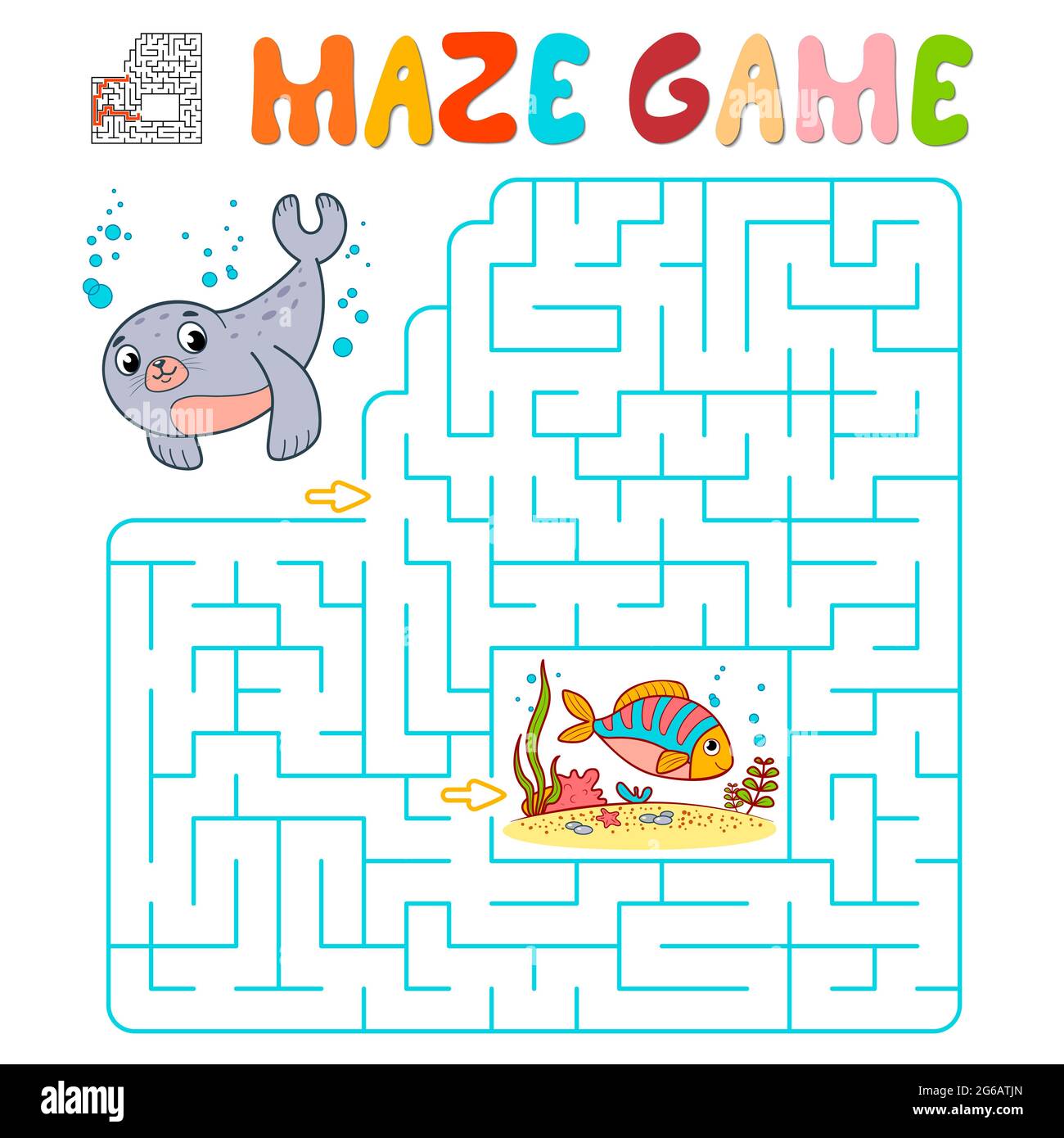 Maze puzzle game for children. Maze or labyrinth game with seal. Vector ...