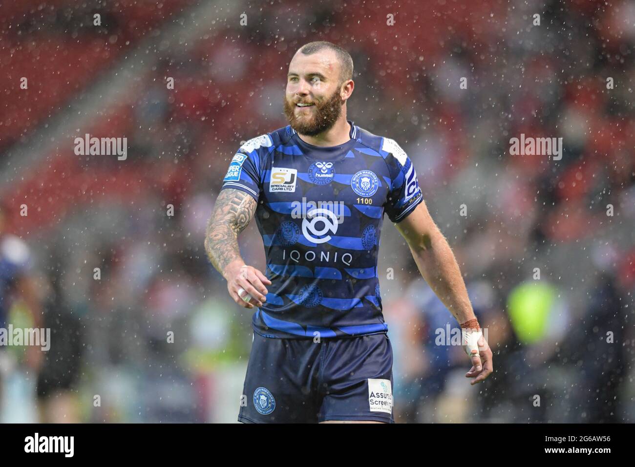 Jake Bibby (22) of Wigan Warriors smiles during the game Stock Photo ...