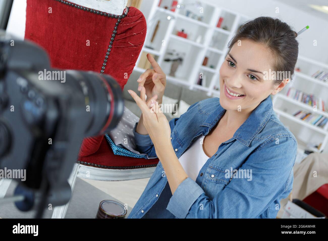woman in front of camera Stock Photo - Alamy