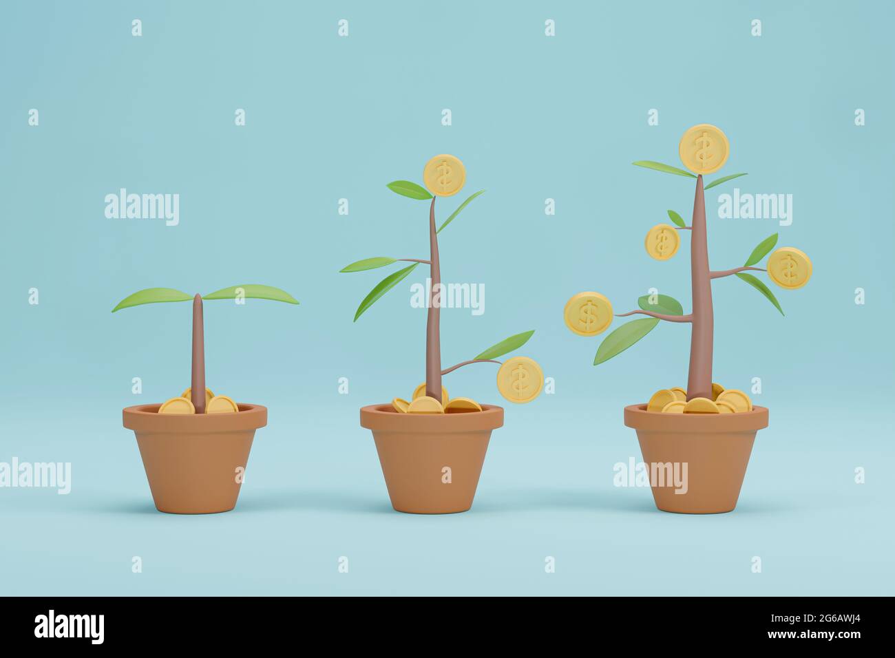 3d render. Money tree growth diagram. Business investment growth ...