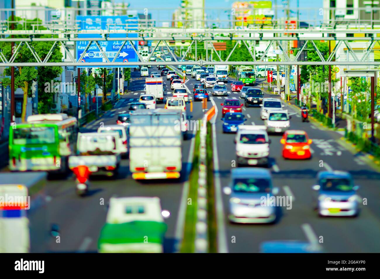 A miniature traffic jam at the downtown street in Tokyo tiltshift Stock ...