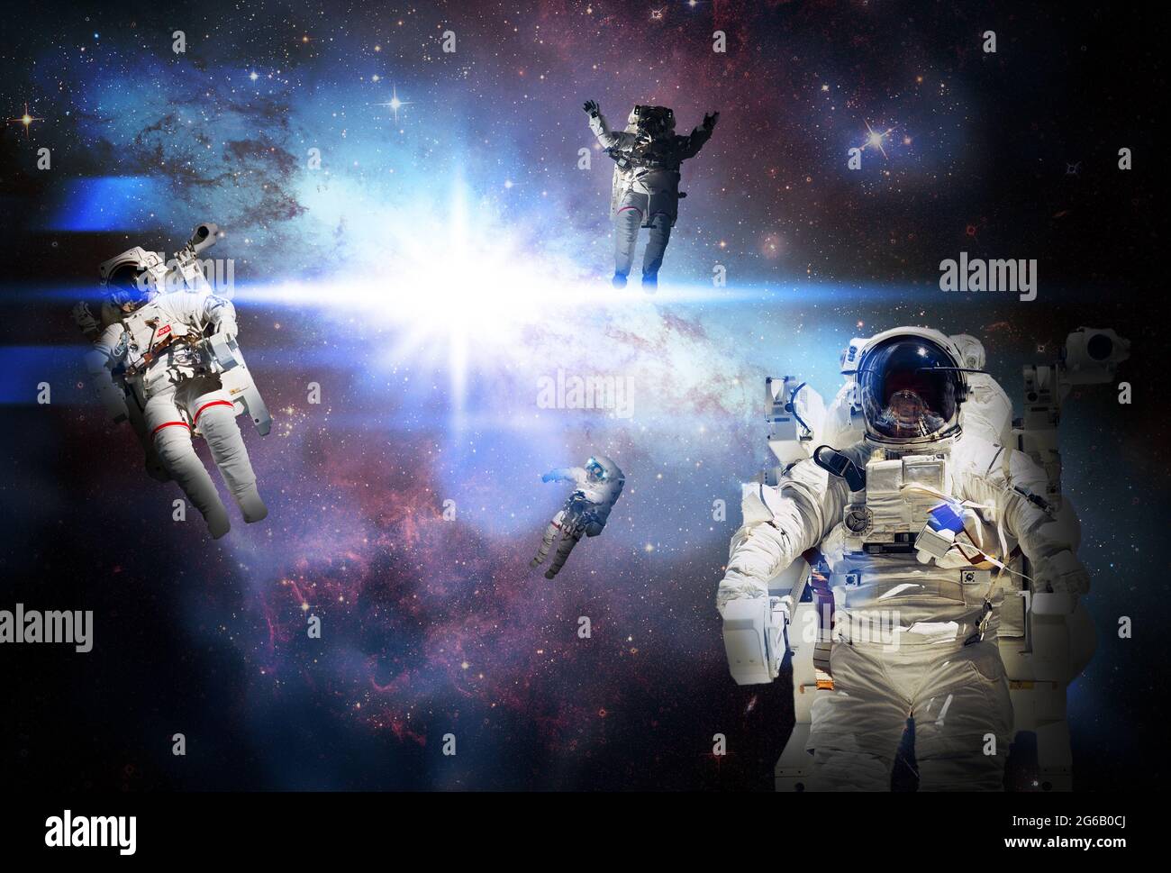 group of astronauts walking in space and completing space mission ...