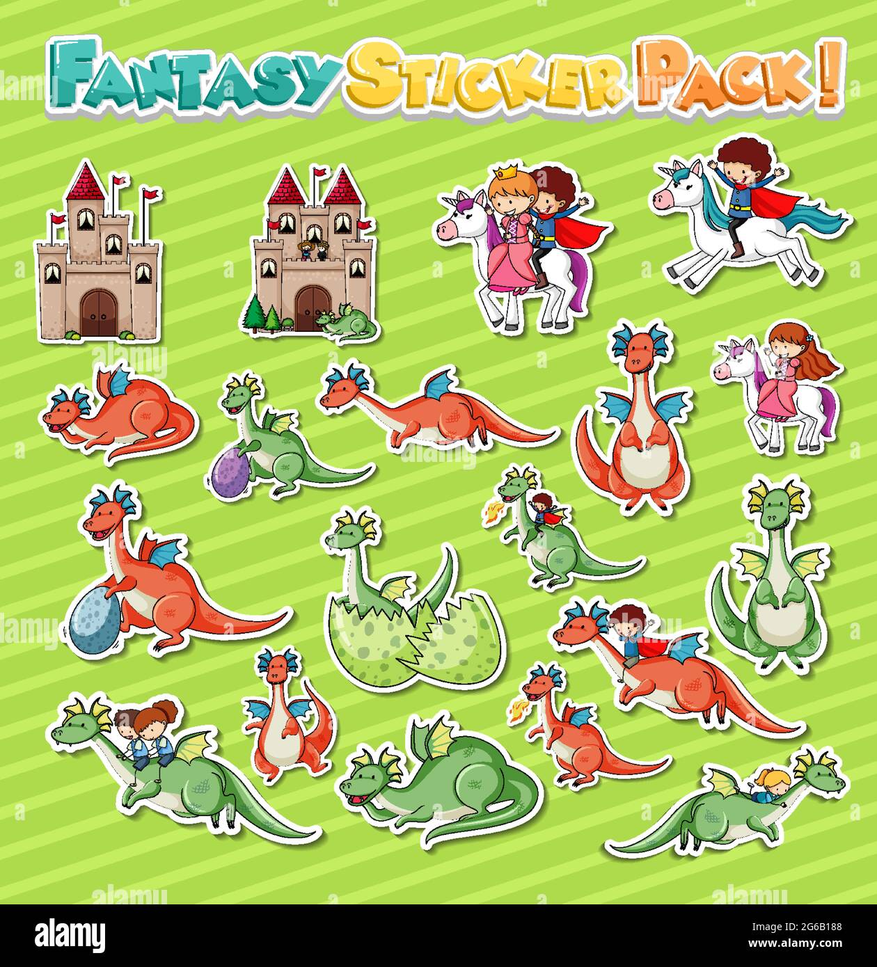 Sticker set with different fantasy cartoon characters illustration ...