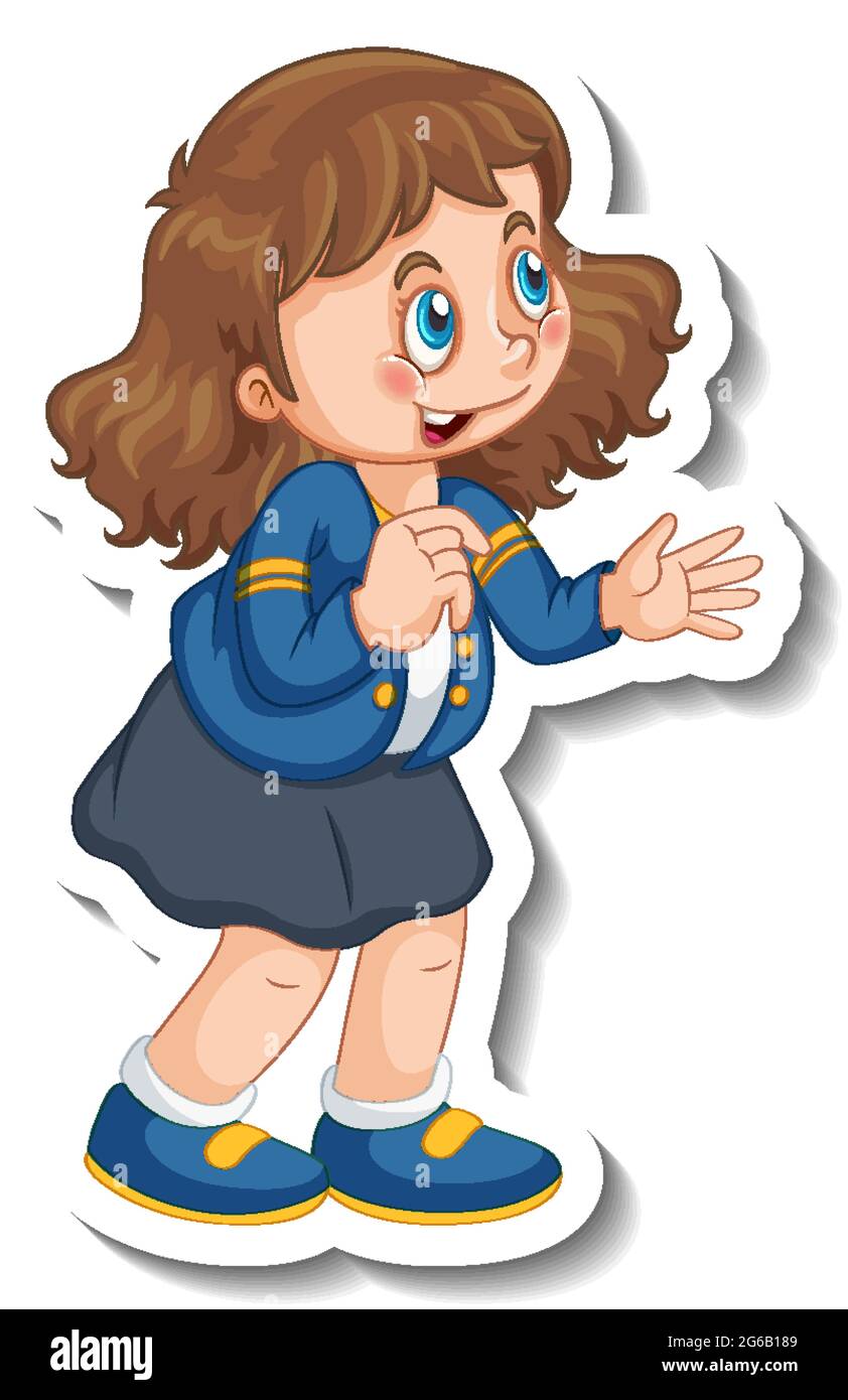 Sticker template with a girl cartoon character isolated illustration ...