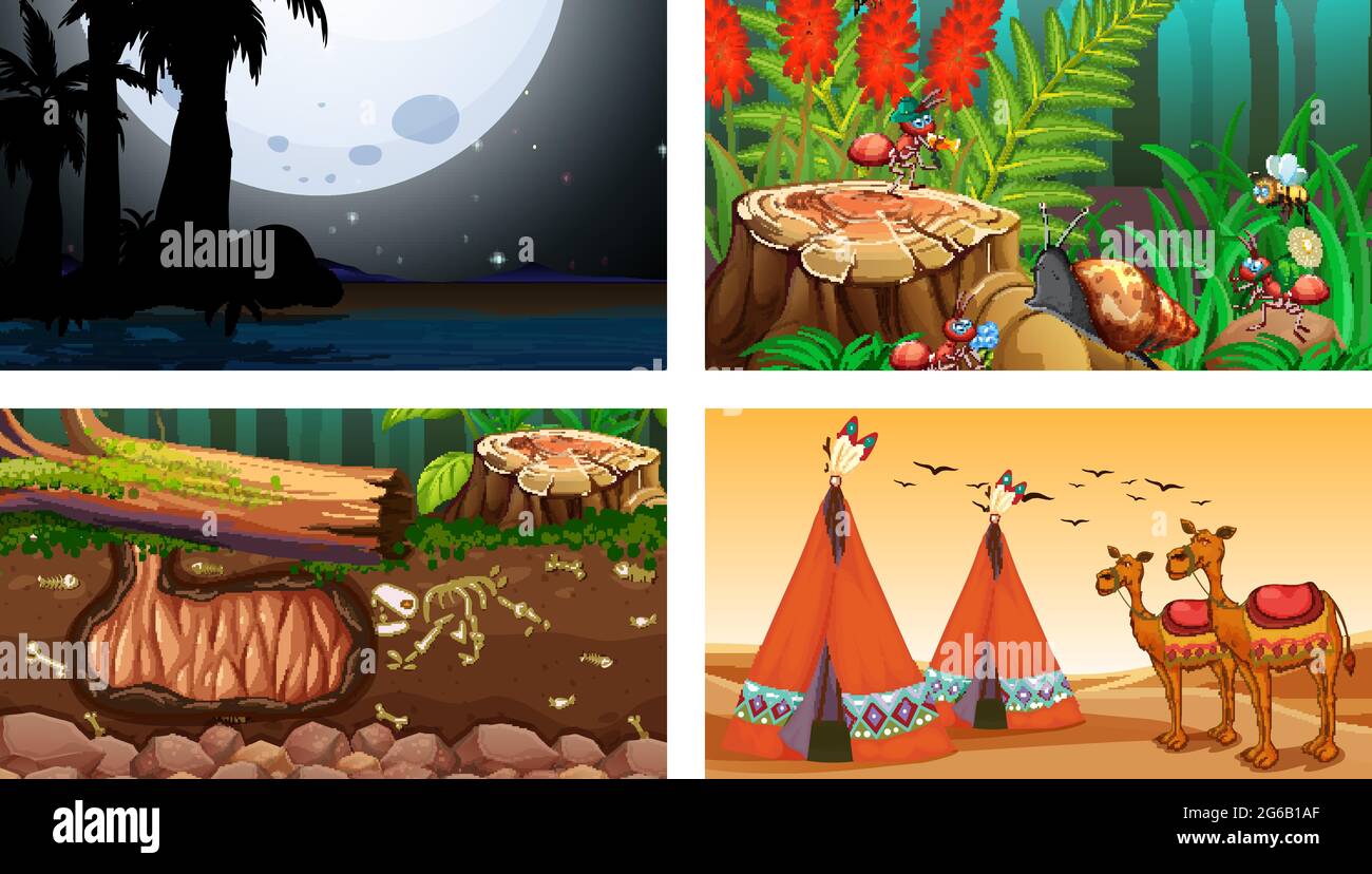 Four different nature horizontal scene illustration Stock Vector Image ...