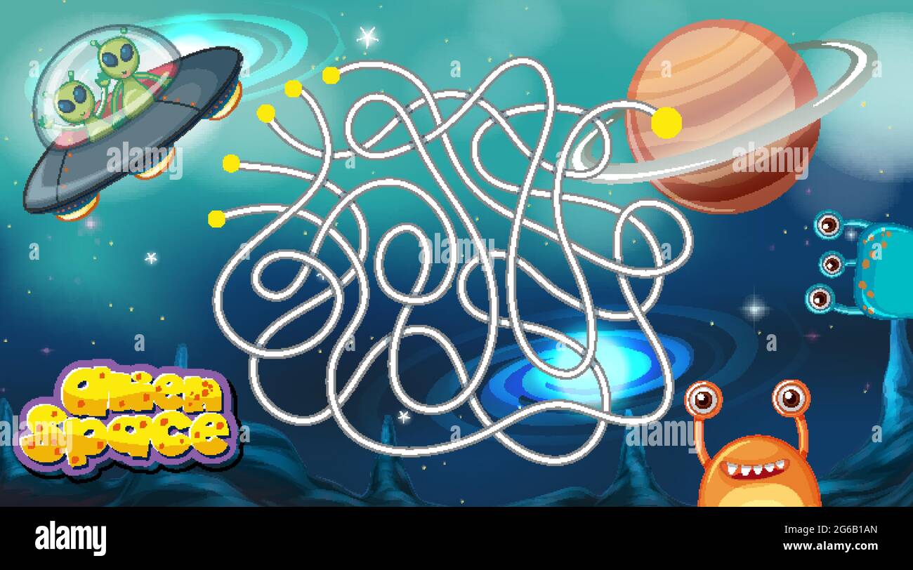 Maze game with space theme template illustration Stock Vector Image ...