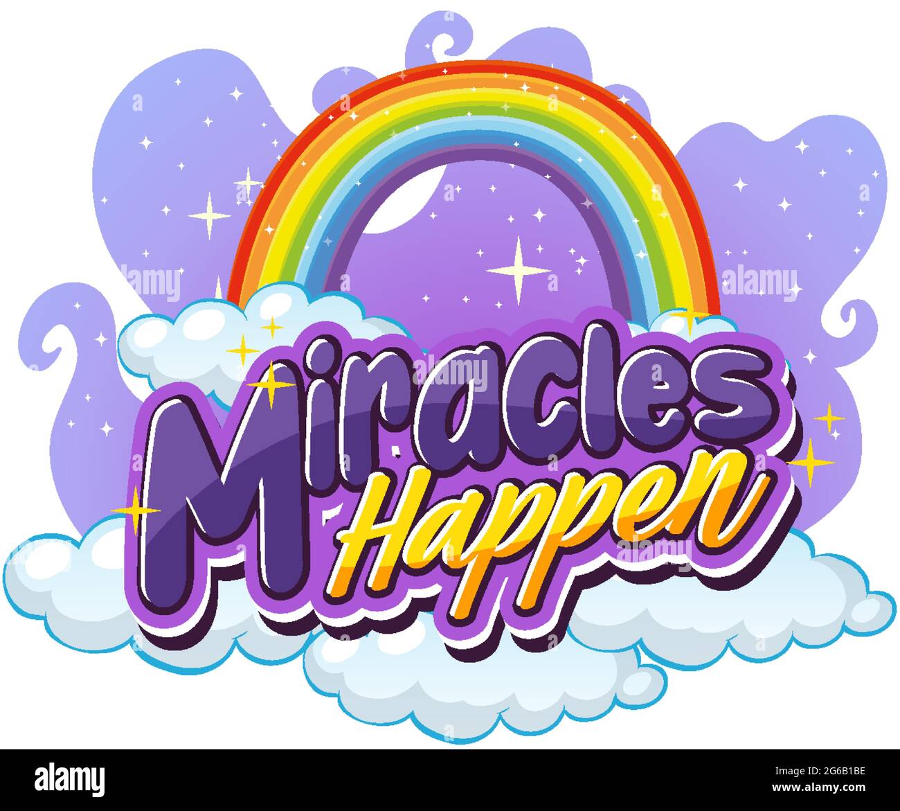 Miracles Happens font typography with rainbow in the sky isolated ...