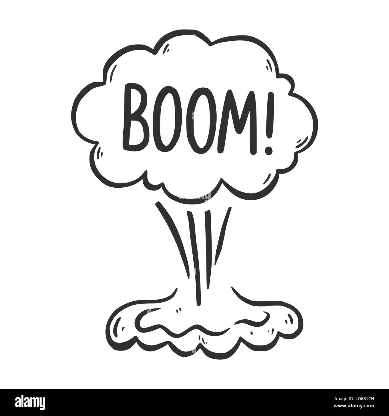 Hand drawn cloud speech bubble element with boom text. Comic doodle ...