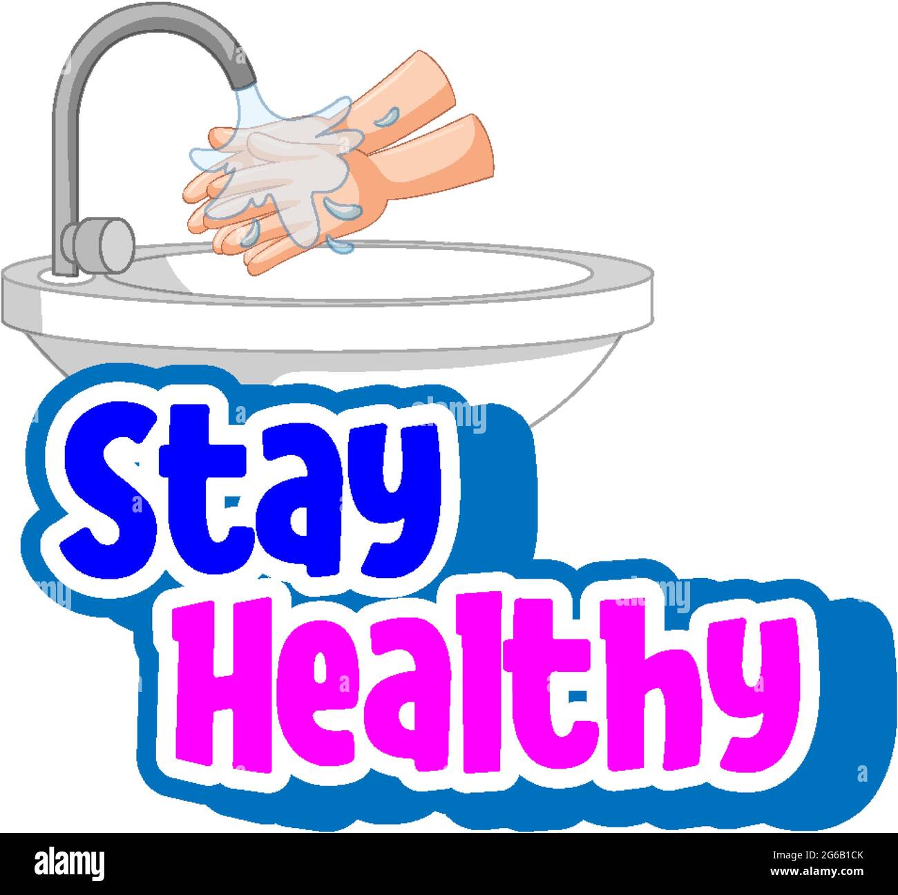 Stay Healthy font with washing hands with soap isolated illustration ...