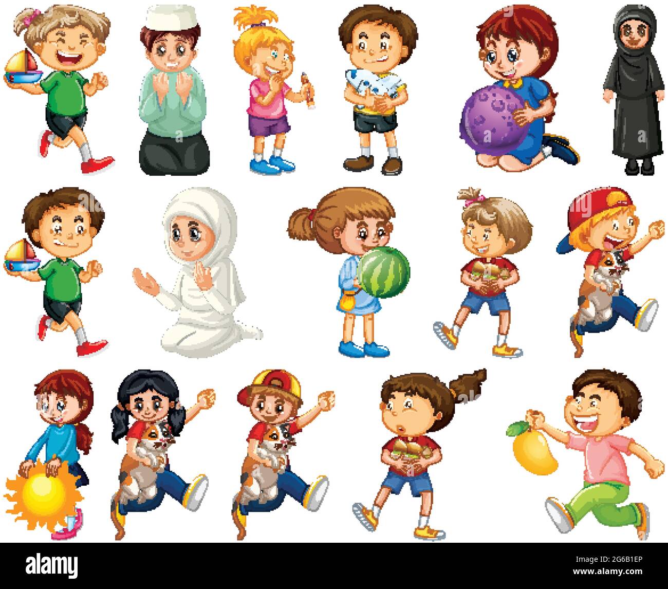 Children doing different activities cartoon character set on white ...