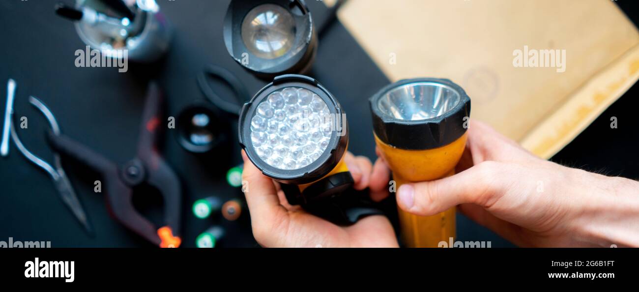Hand flashlight table hi-res stock photography and images - Alamy