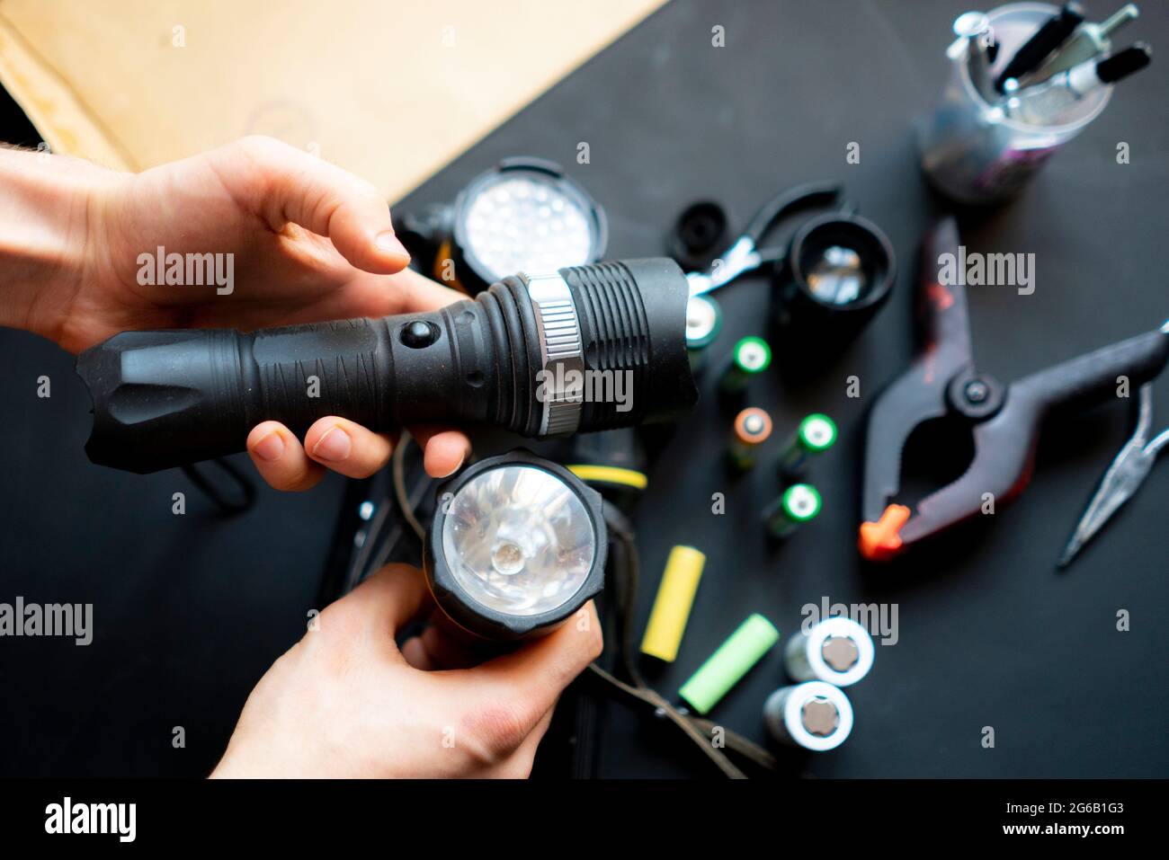 Hand flashlight table hi-res stock photography and images - Alamy