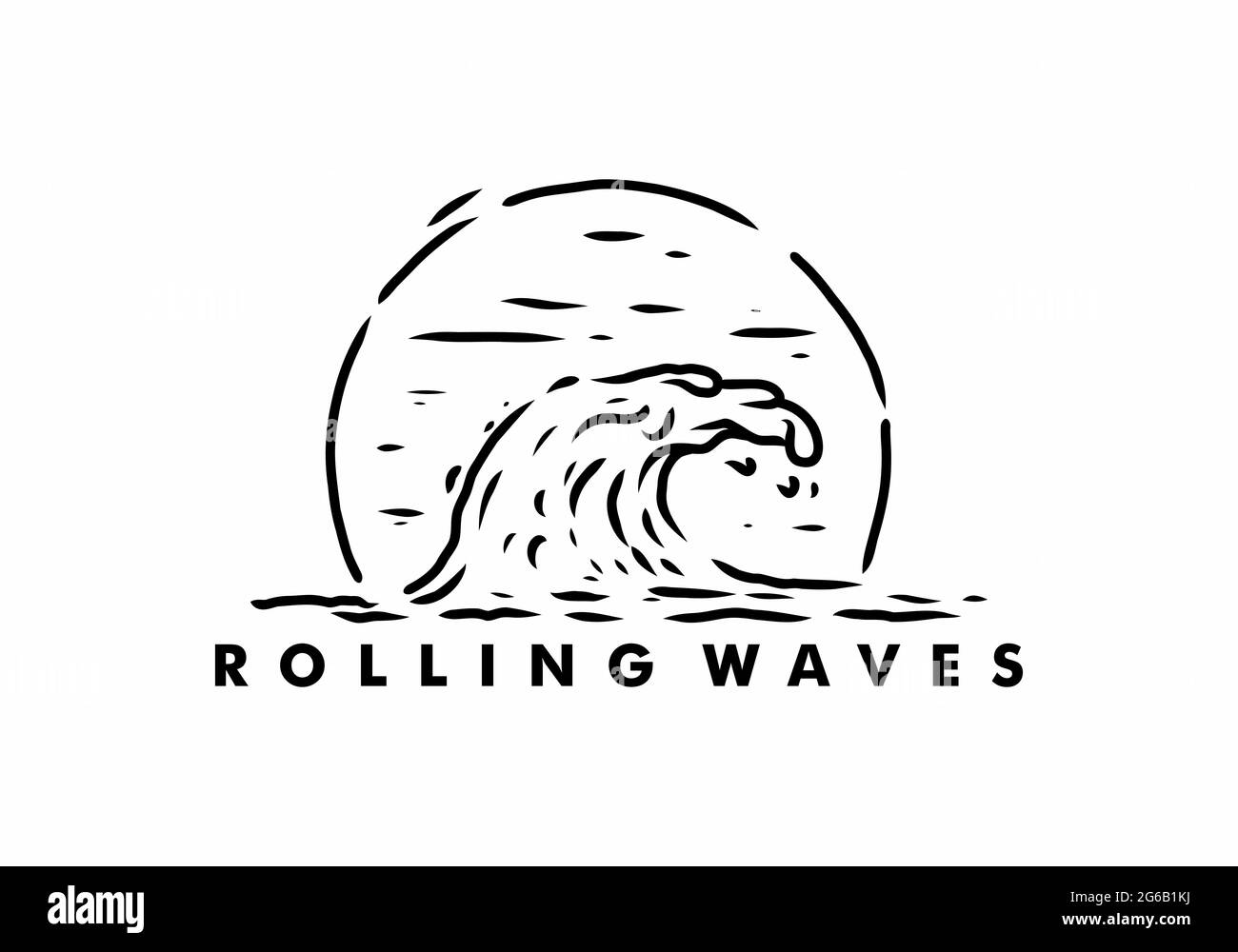 Black line art illustration drawing of rolling waves design Stock ...
