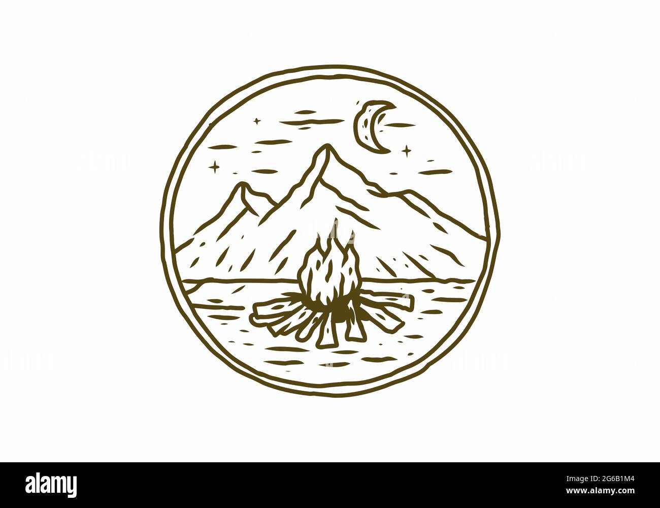 Brown illustration drawing of mountain and bonfire design Stock Vector ...