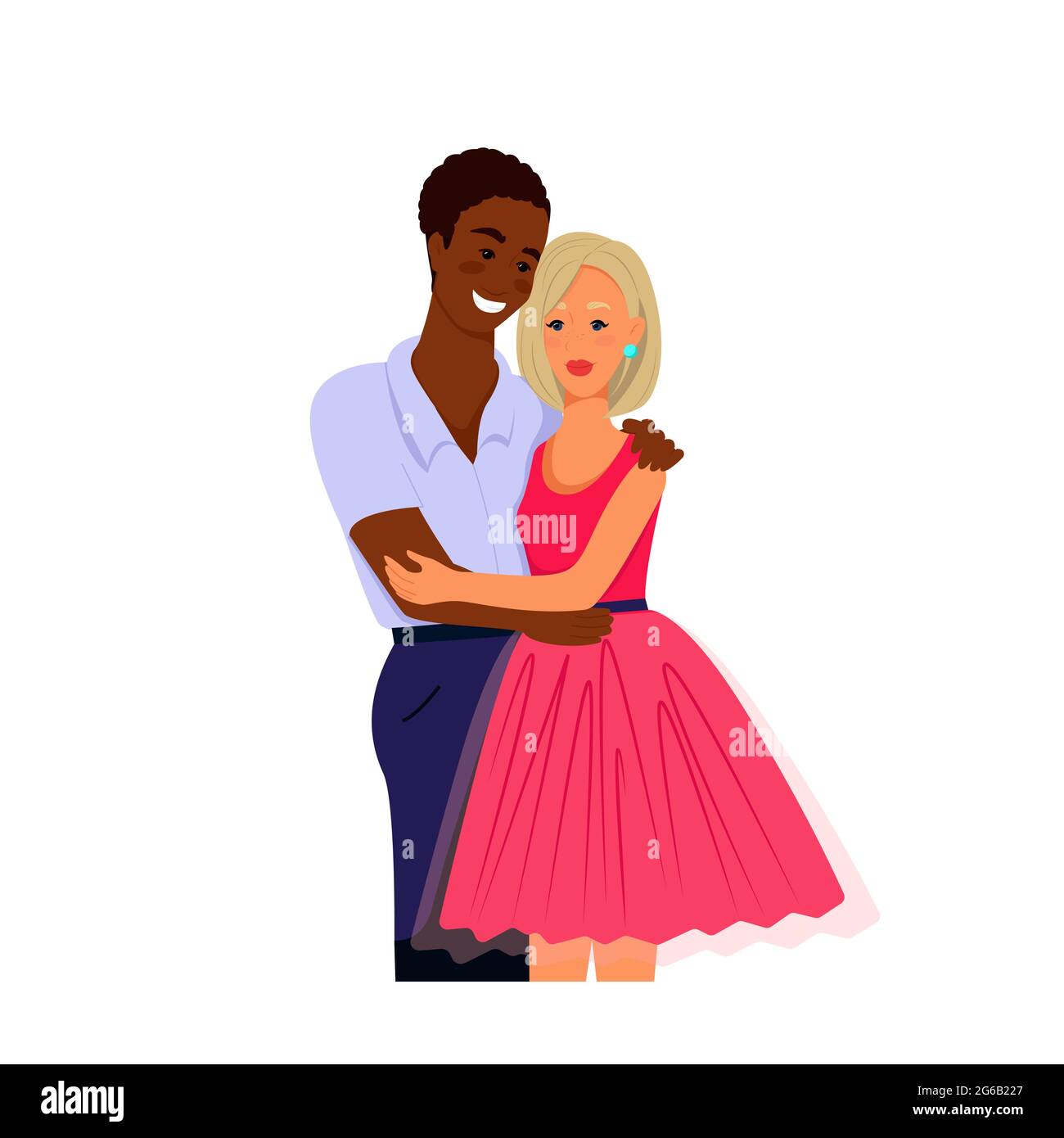 Multiracial couple in love, vector illustration in flat style ...