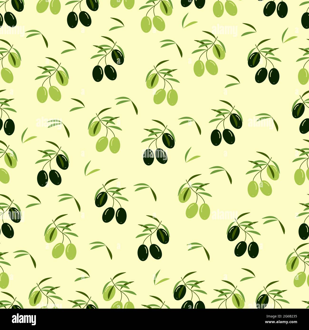 Olives seamless pattern, black and light olives, vector background in ...