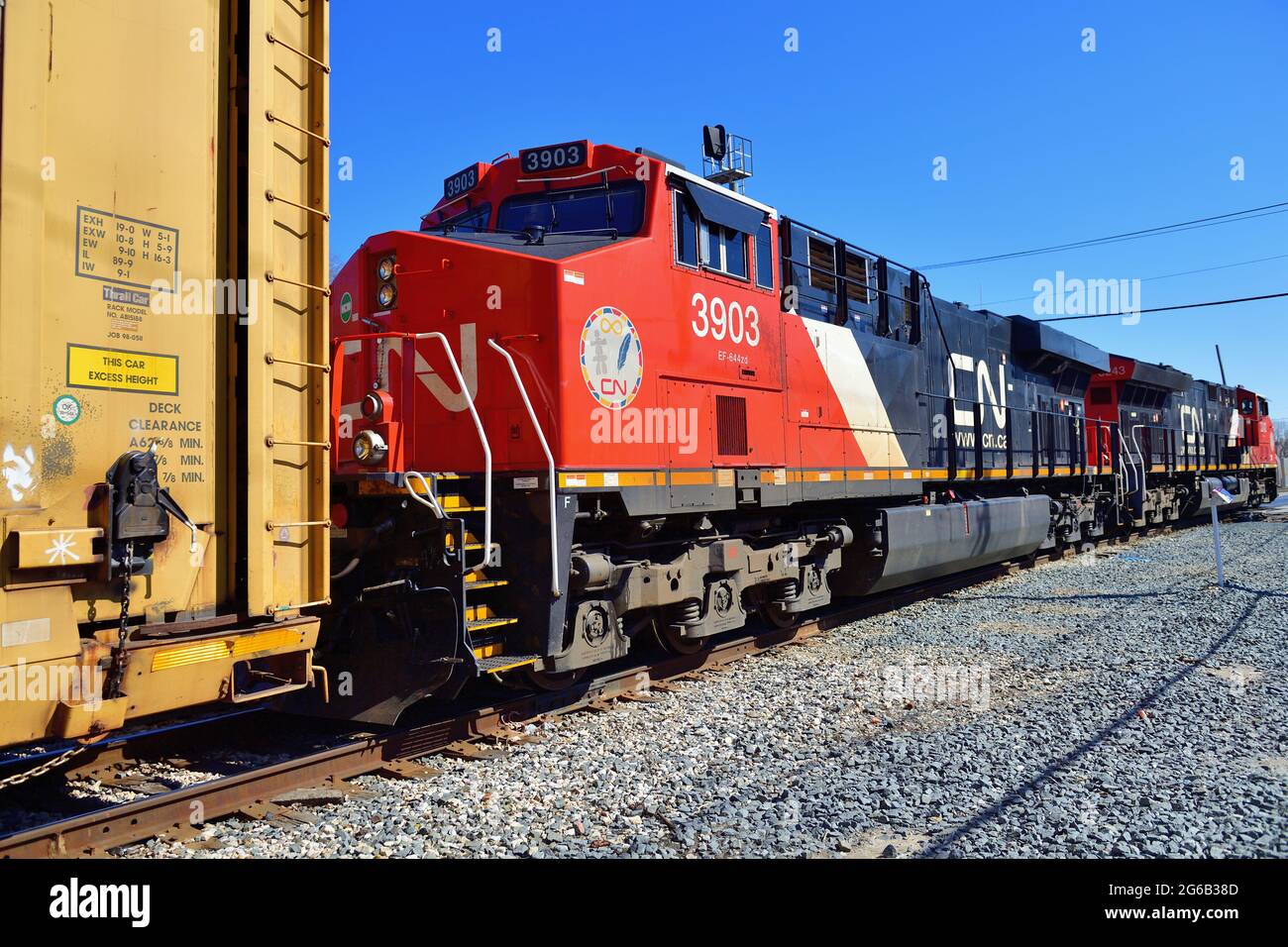 Dolton, Illinois, USA. A pair of Canadian National Railway locomotives ...