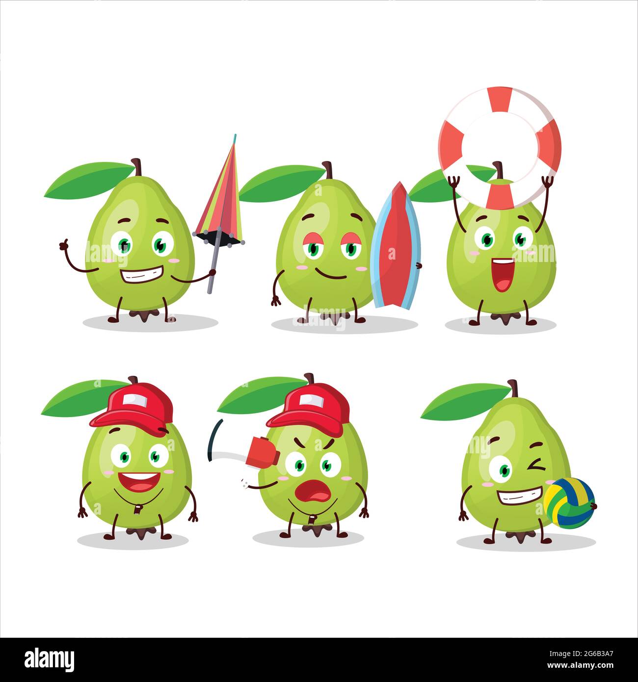 Happy Face guava cartoon character playing on a beach. Vector ...