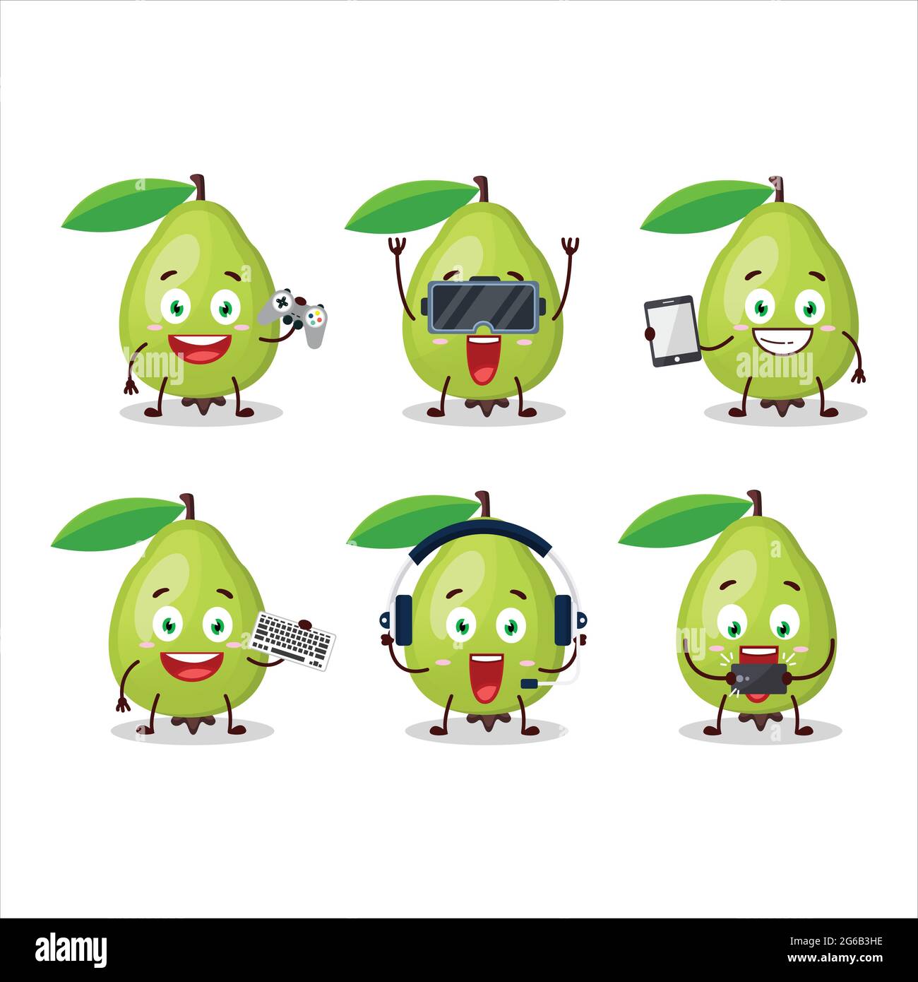 Guava cartoon character are playing games with various cute emoticons ...
