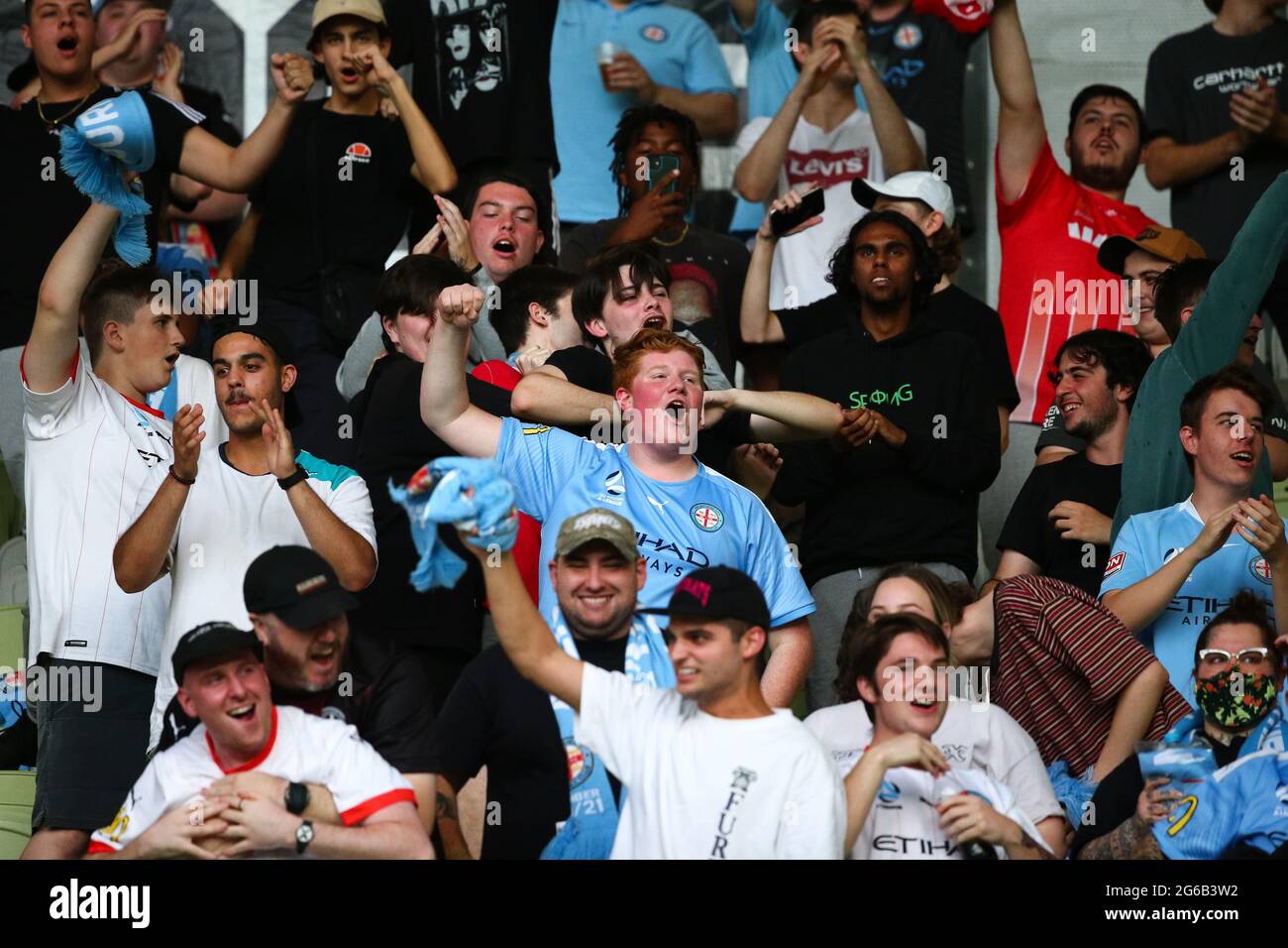 MELBOURNE, AUSTRALIA - MARCH 12: Melbourne City fans during the Hyundai ...